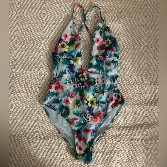 Zara | Swim | Zara One Piece Plunge Bathing Suit In Watercolor Painted ...